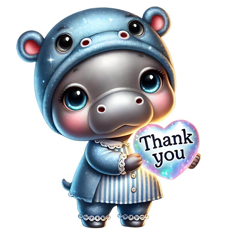 Thank You Moo Deng Clipart – 10 PNG Watercolor Set for Cards, Crafts ...