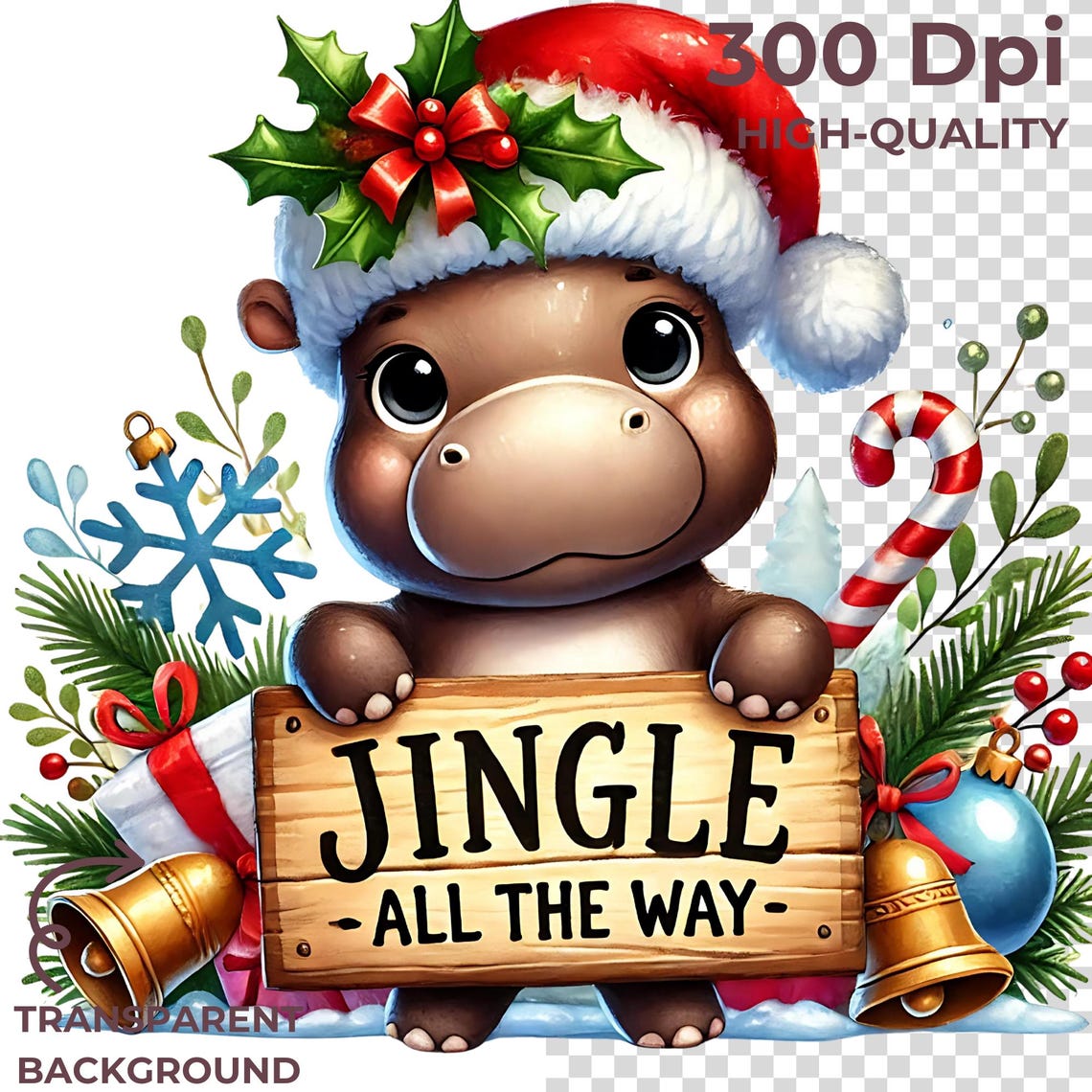 Christmas Moo Deng Wood Sign Clipart 10 PNG Watercolor Set for Holiday ...