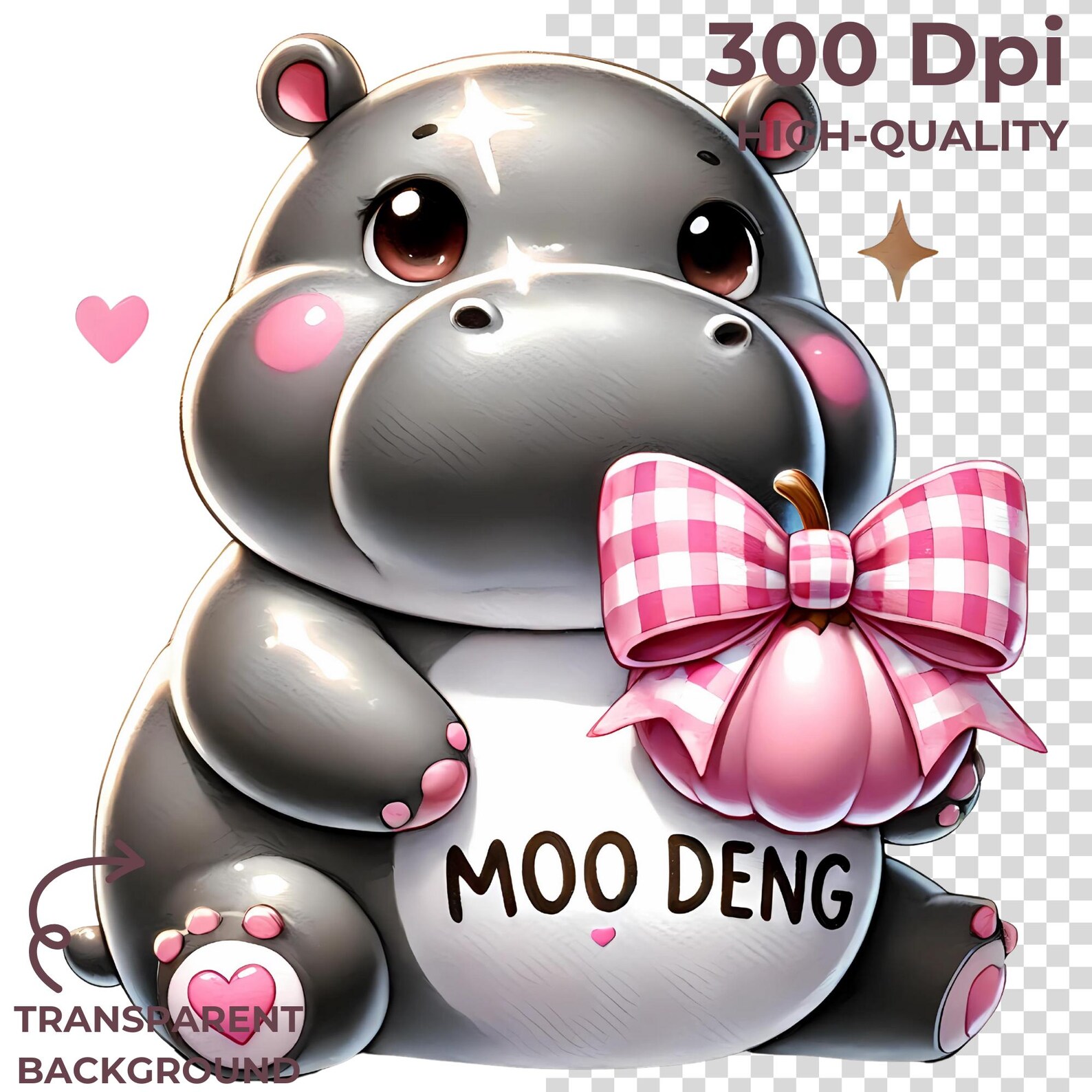 Soft Girl Ribbons Moo Deng Watercolor Clipart 10 Pngs of Adorable Hippo ...