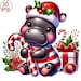 Christmas Hippo Clipart 10 PNG Watercolor Set for Holiday Crafts, Cards ...