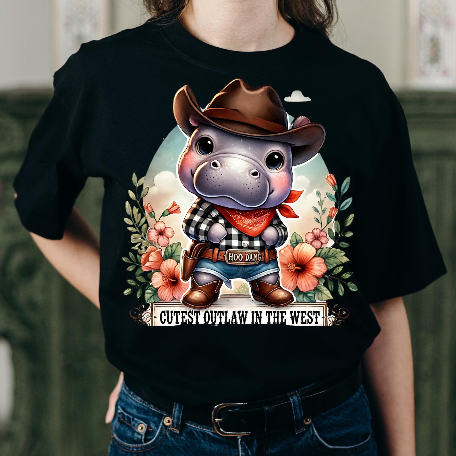 Cowboy Moo Deng Clipart – 10 PNG Watercolor Set for Western Crafts ...