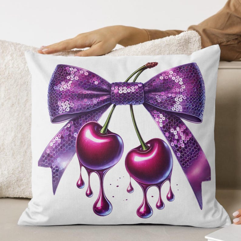 Watercolor Dripping Cherries Clipart – Glam Cherry Bow Designs (10 PNG ...