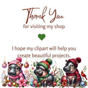 Christmas Moo Deng Clipart – 10 PNG Watercolor Set for Holiday Crafts ...