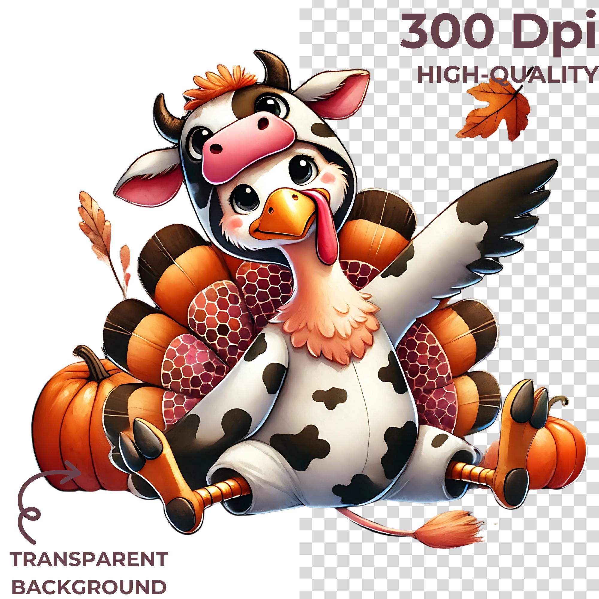 Moo Cow Turkey Clipart | 10 PNG Thanksgiving Sublimation | Fall Farm ...
