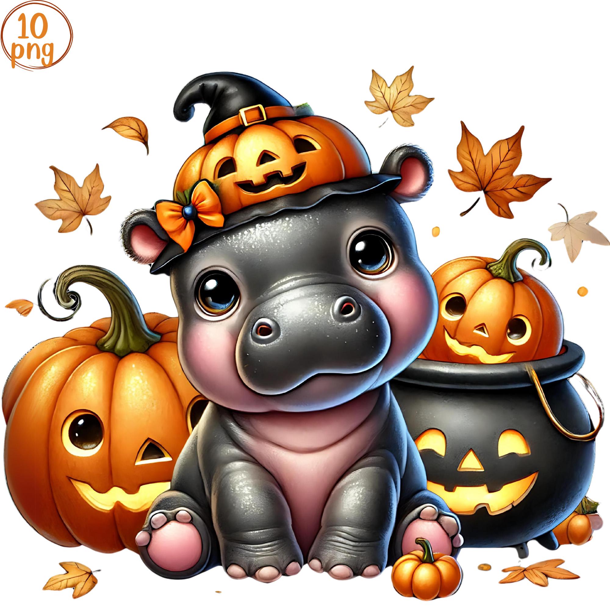 Watercolor Halloween Hippo Clipart – Spooky PNG Set (digital Download ...