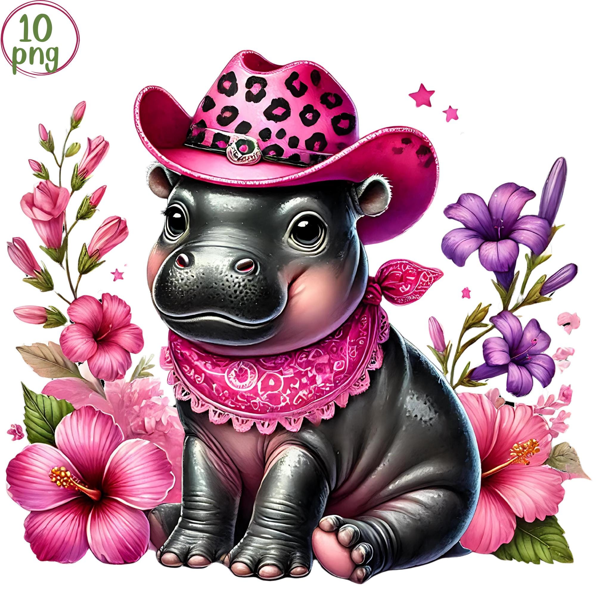 Cowboy Moo Deng Clipart – 10 PNG Watercolor Set for Western Crafts ...