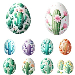 Cactus Easter Egg Clipart – Watercolor PNG Set, Desert Spring (digital ...