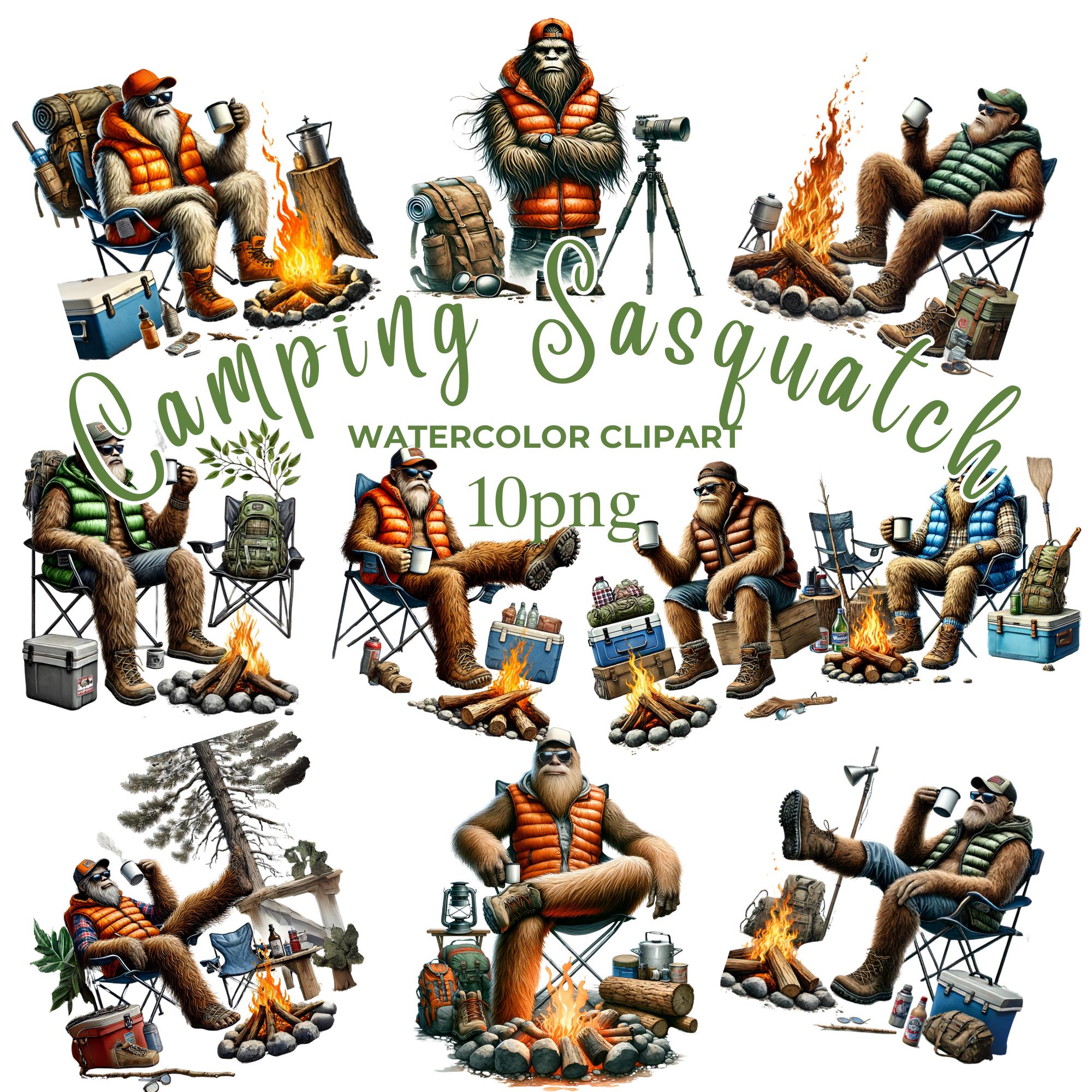 Camping Sasquatch Clipart – Cozy Bigfoot Outdoors PNG | 10 Digital ...