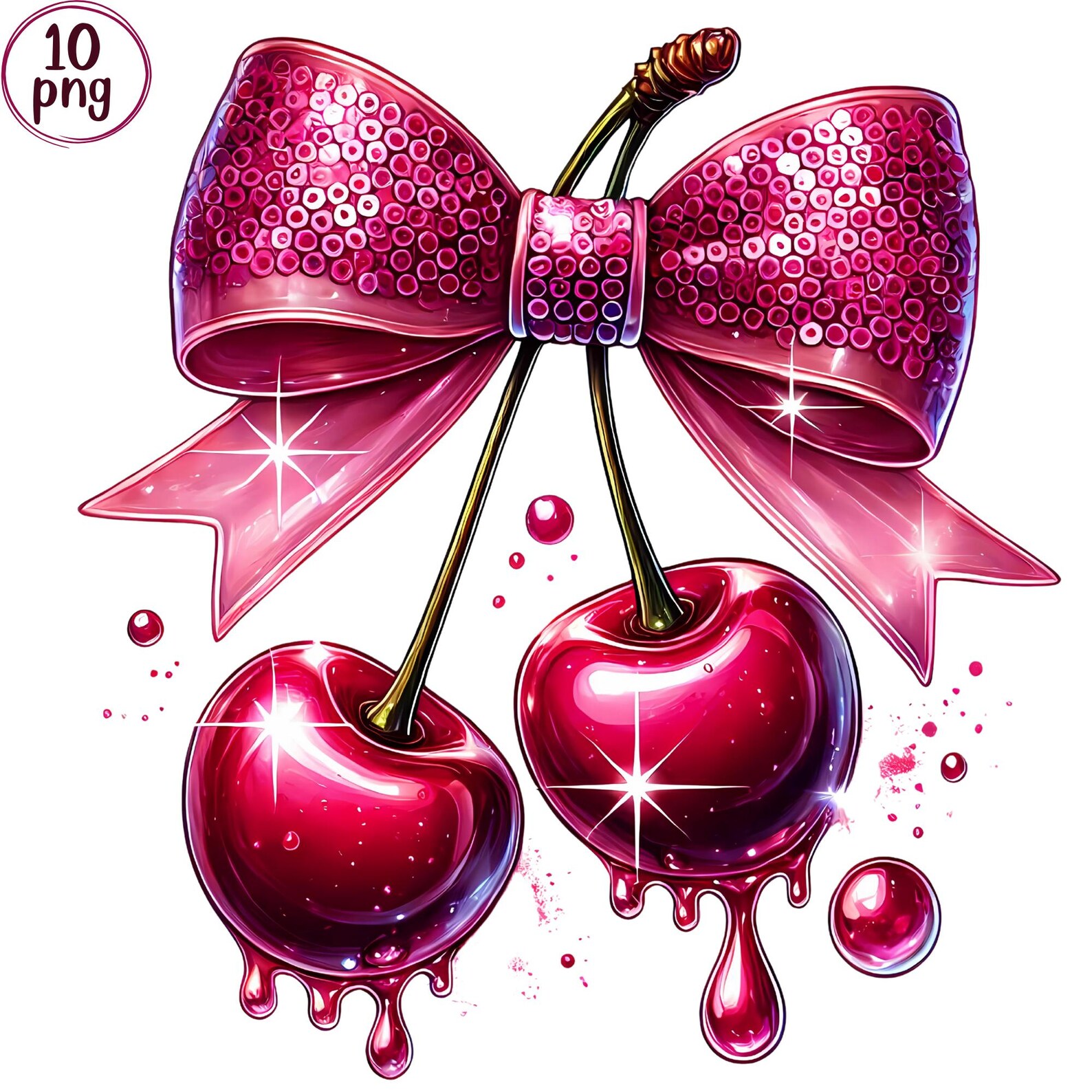 Watercolor Dripping Cherries Clipart – Glam Cherry Bow Designs (10 PNG ...