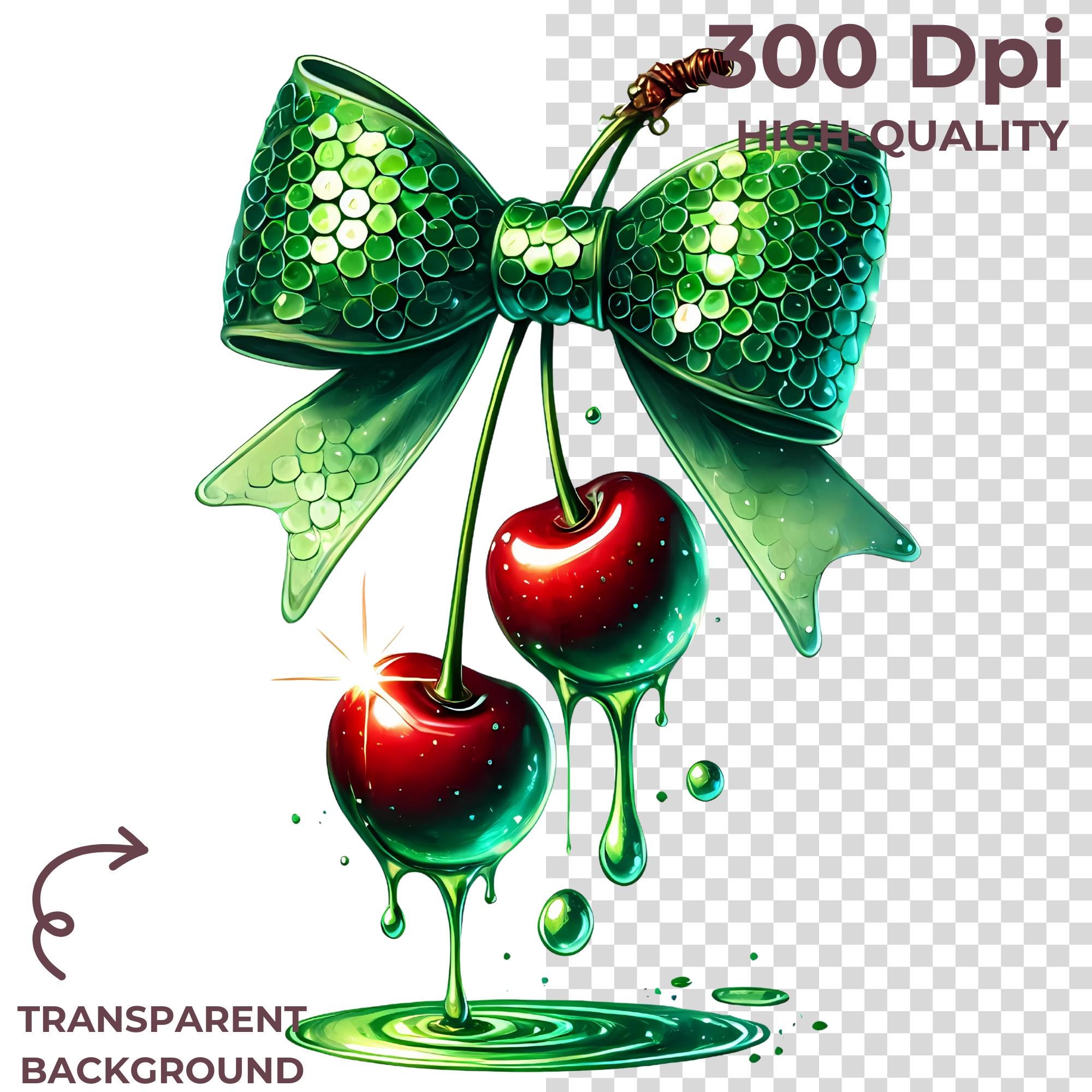 Watercolor Dripping Cherries Clipart – Glam Cherry Bow Designs (10 PNG ...