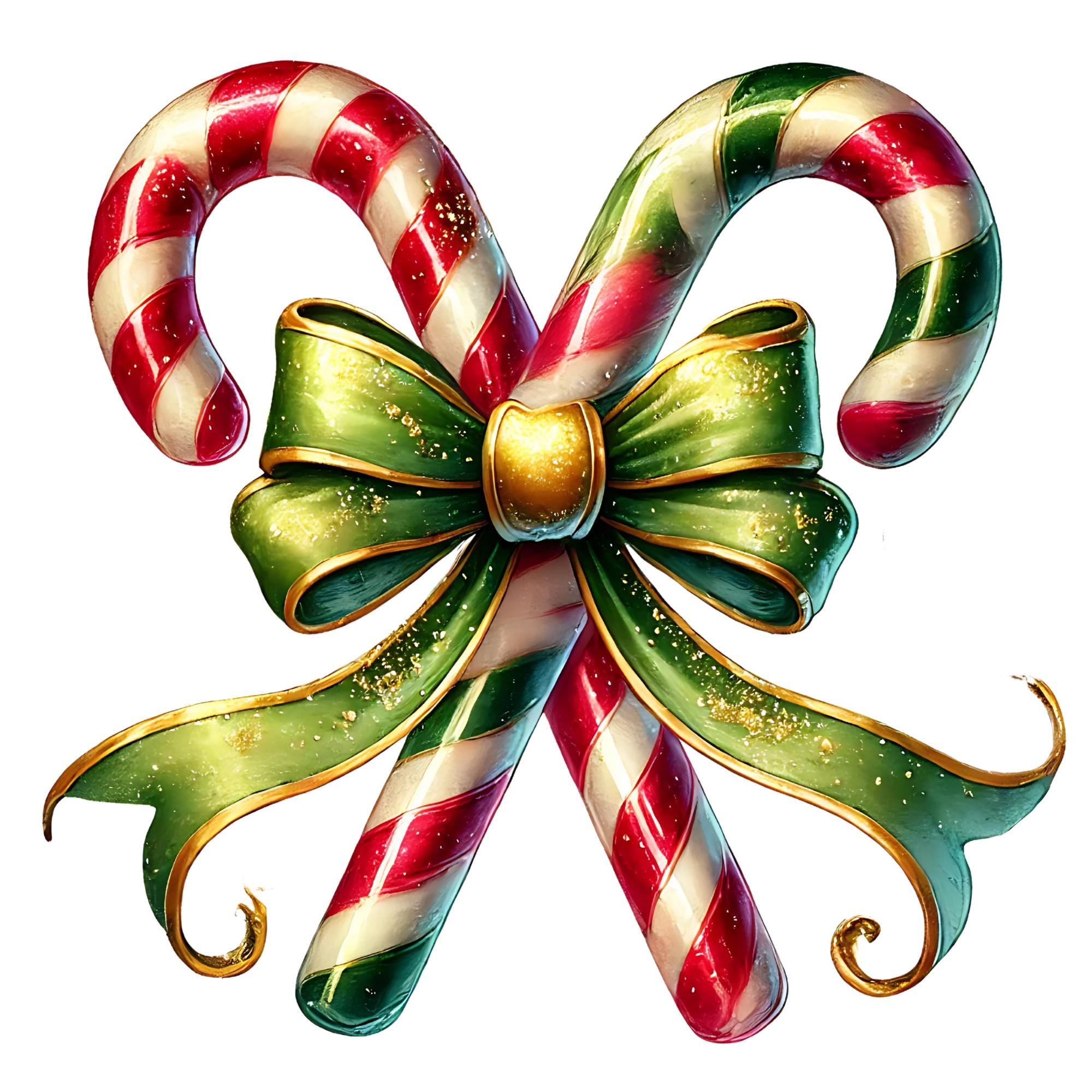 Christmas Candy Cane Watercolor Clipart Bundle – Festive Holiday Bow ...