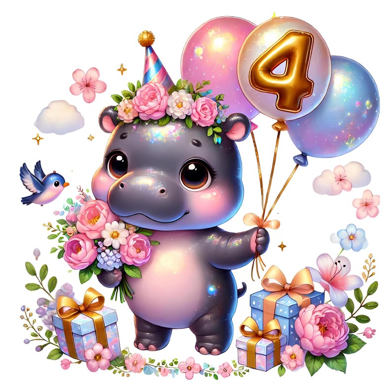 Birthday Moo Deng Clipart – 10 PNG Watercolor Set for Party Crafts ...