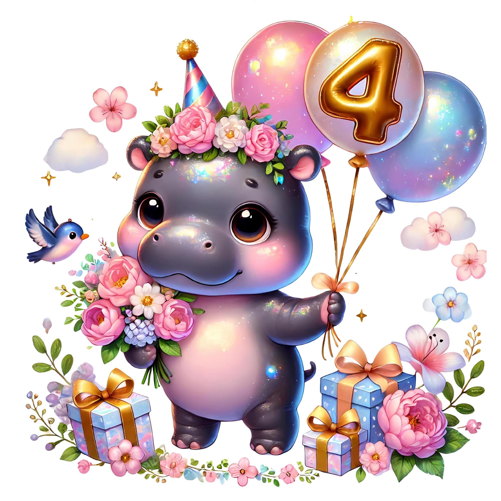 Birthday Moo Deng Clipart – 10 PNG Watercolor Set for Party Crafts ...