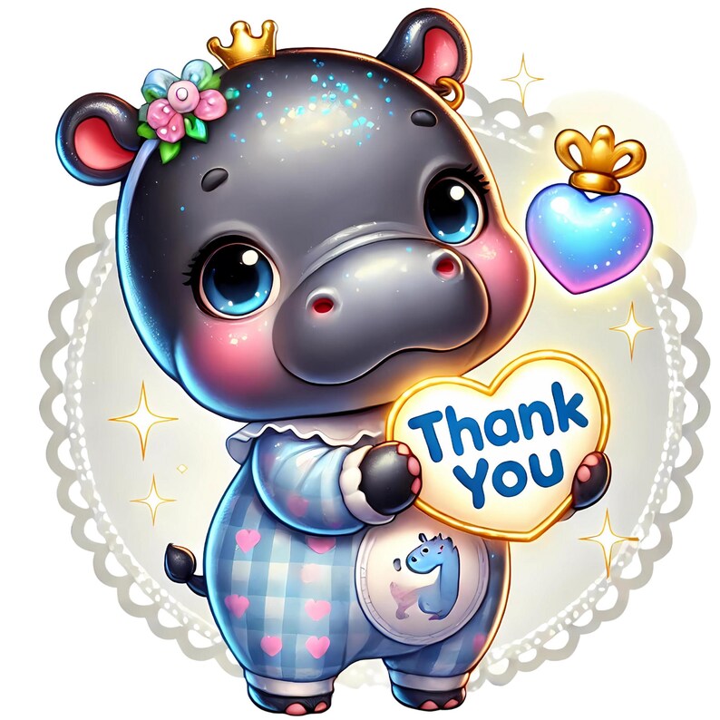 Thank You Moo Deng Clipart – 10 PNG Watercolor Set for Cards, Crafts ...