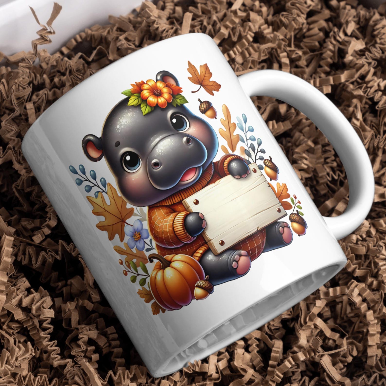 Fall Moo Deng Wood Sign Clipart – 10 PNG Watercolor Set for Autumn ...