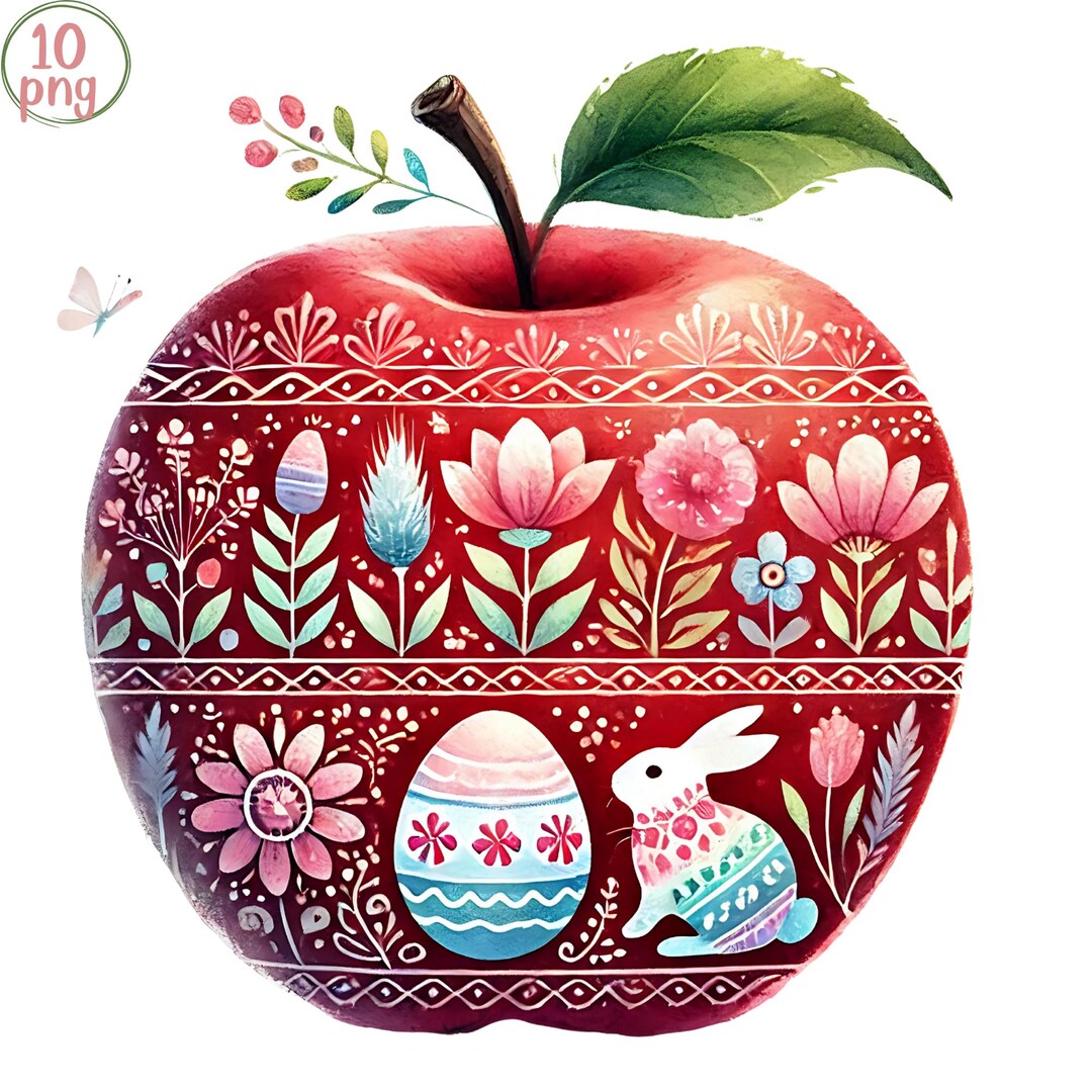 Easter Apple Clipart 10 PNG Watercolor Bunny and Egg Set for Spring ...