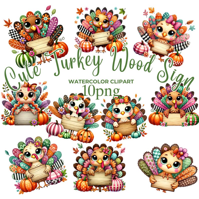 Thanksgiving Turkey Clipart – Watercolor Fall Designs (digital Download ...
