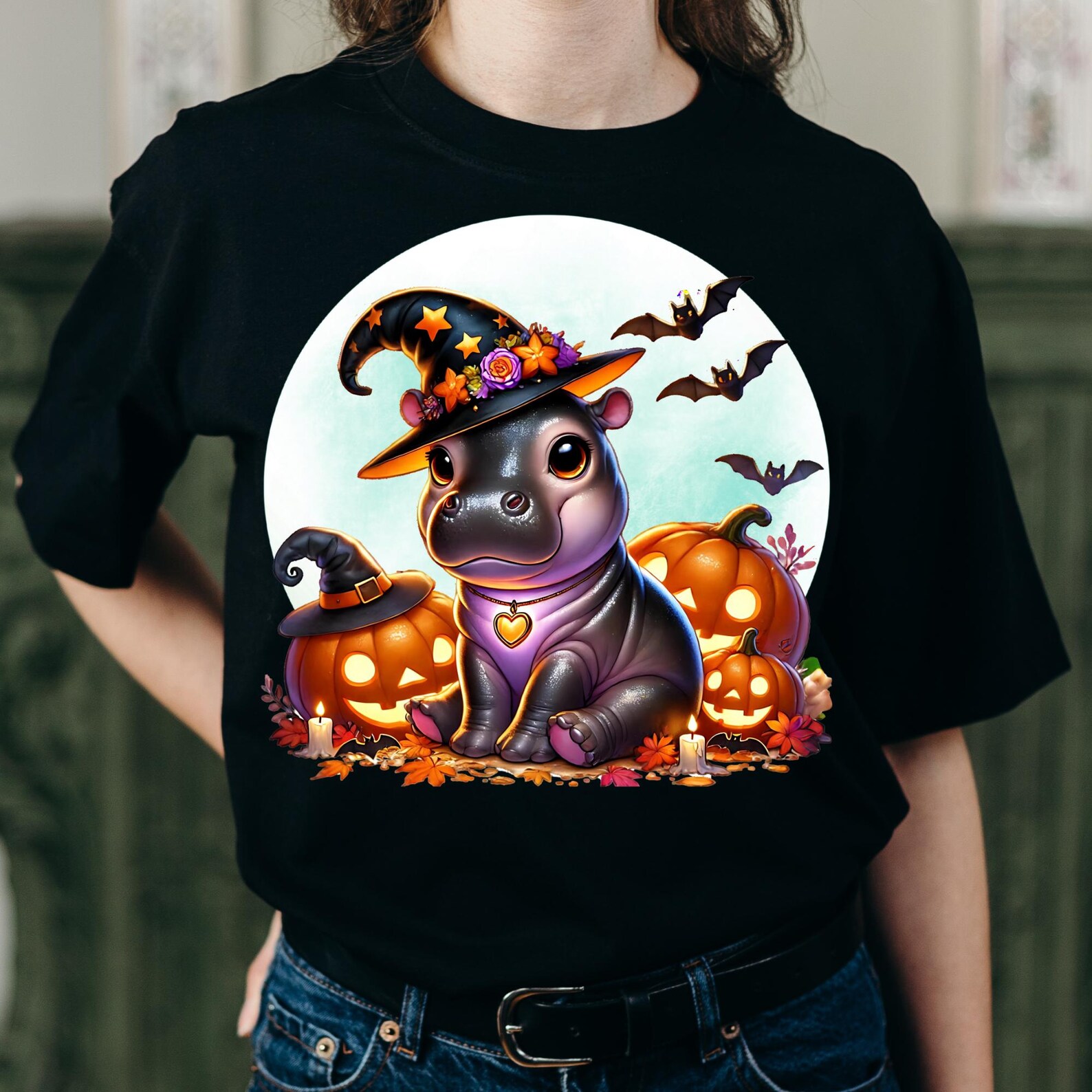 Halloween Hippo Clipart Set – Watercolor Witch, Spooky PNG (digital ...