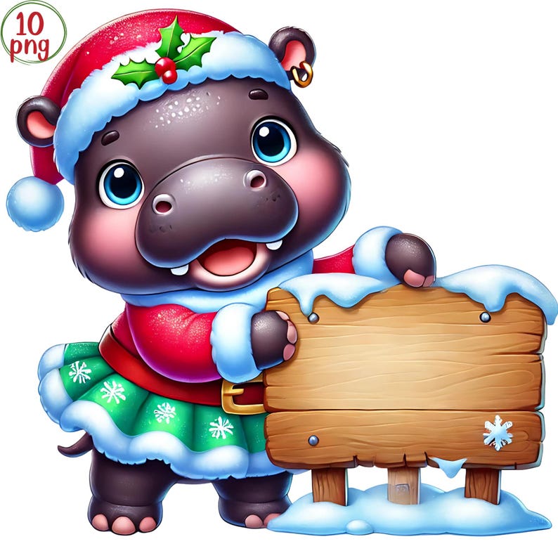 Moo Deng Christmas Wood Sign Clipart 10 Adorable Watercolor Pngs for ...