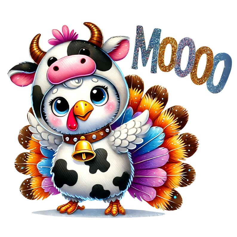 Cow Turkey Thanksgiving Clipart | Cute Fall Farm Animal PNG | Moo ...