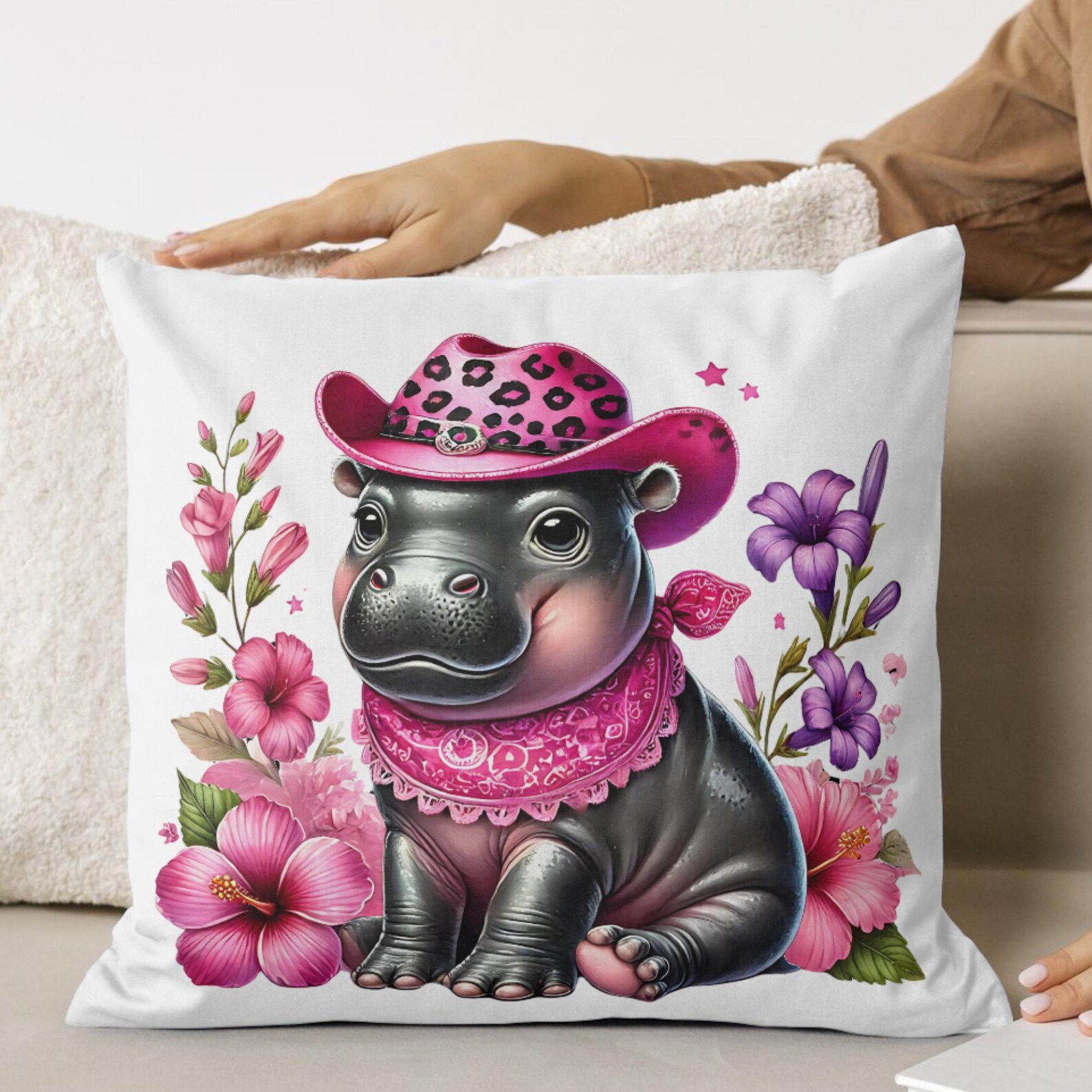 Cowboy Moo Deng Clipart – 10 PNG Watercolor Set for Western Crafts ...