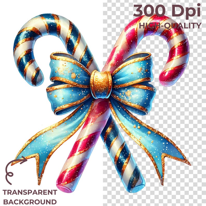 Christmas Candy Cane Watercolor Clipart Bundle – Festive Holiday Bow ...