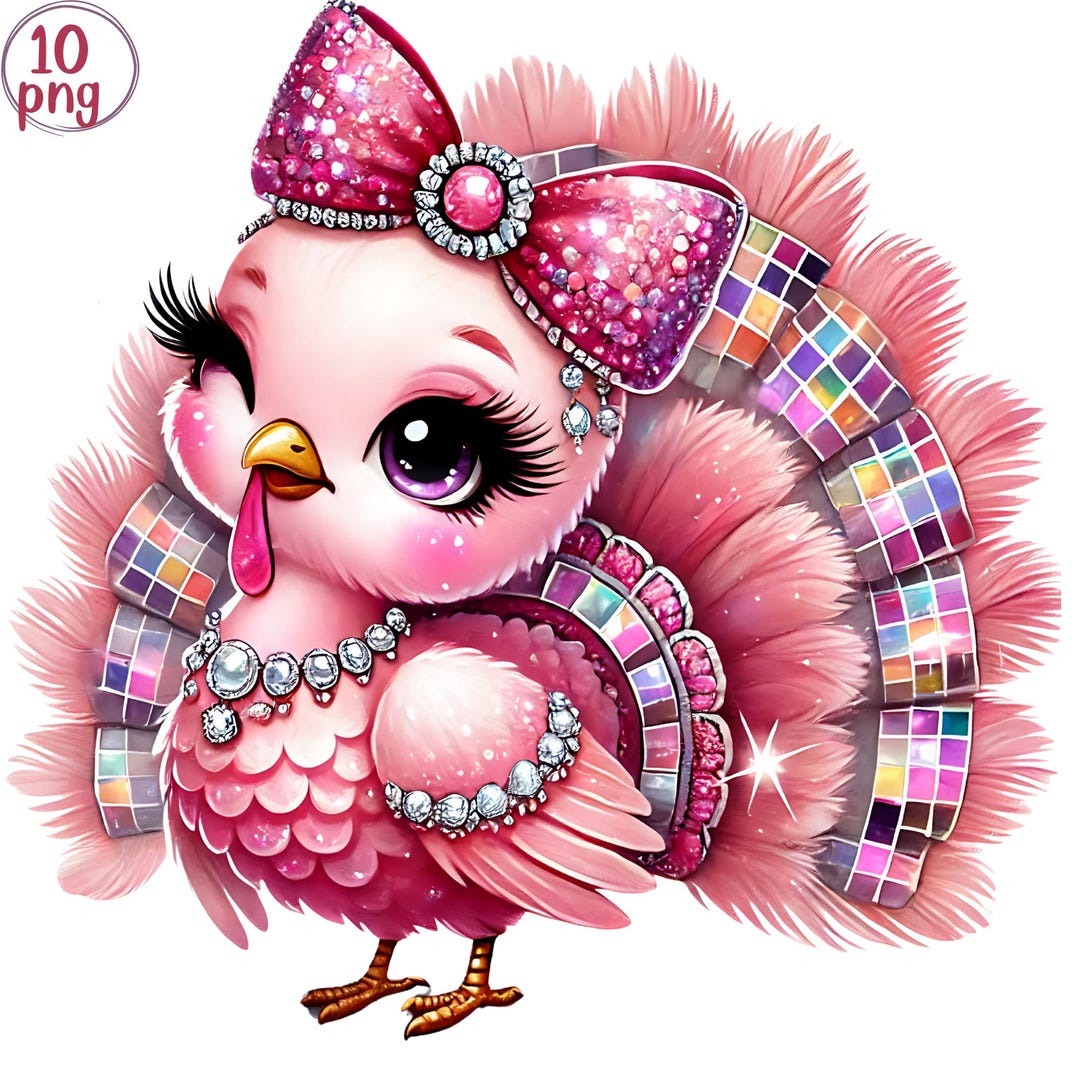 Pink Glam Turkey Clipart – 10 PNG Watercolor Thanksgiving Digital Art ...