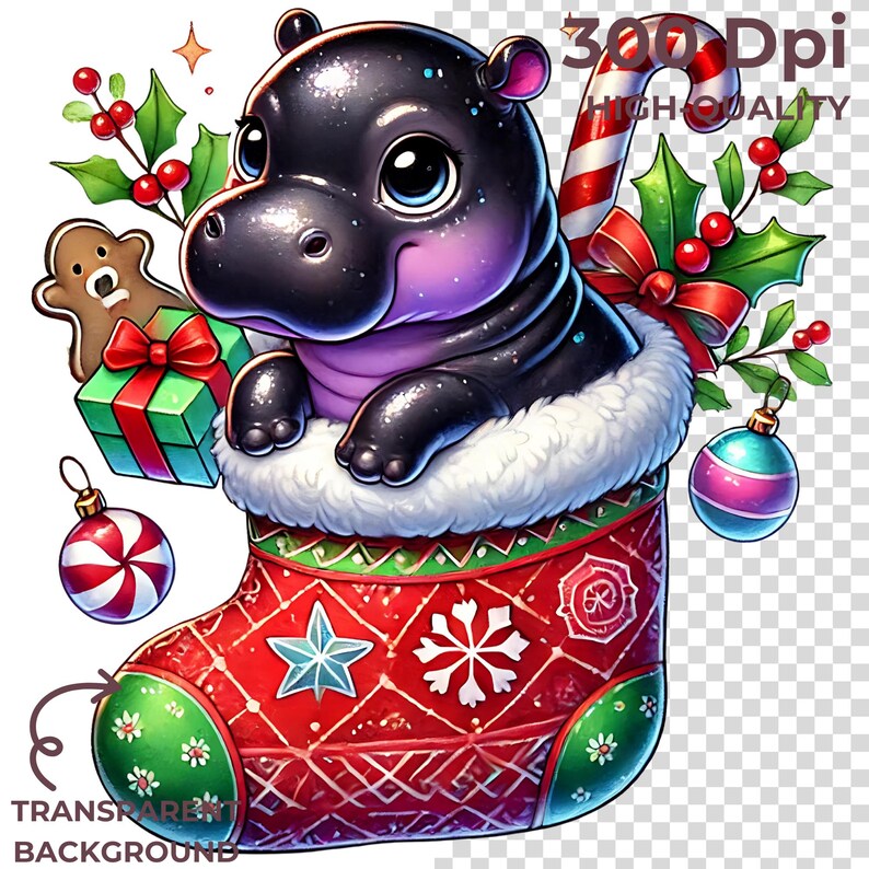 Christmas Hippo Clipart Set – Watercolor Stocking Designs (10 PNG) - Etsy