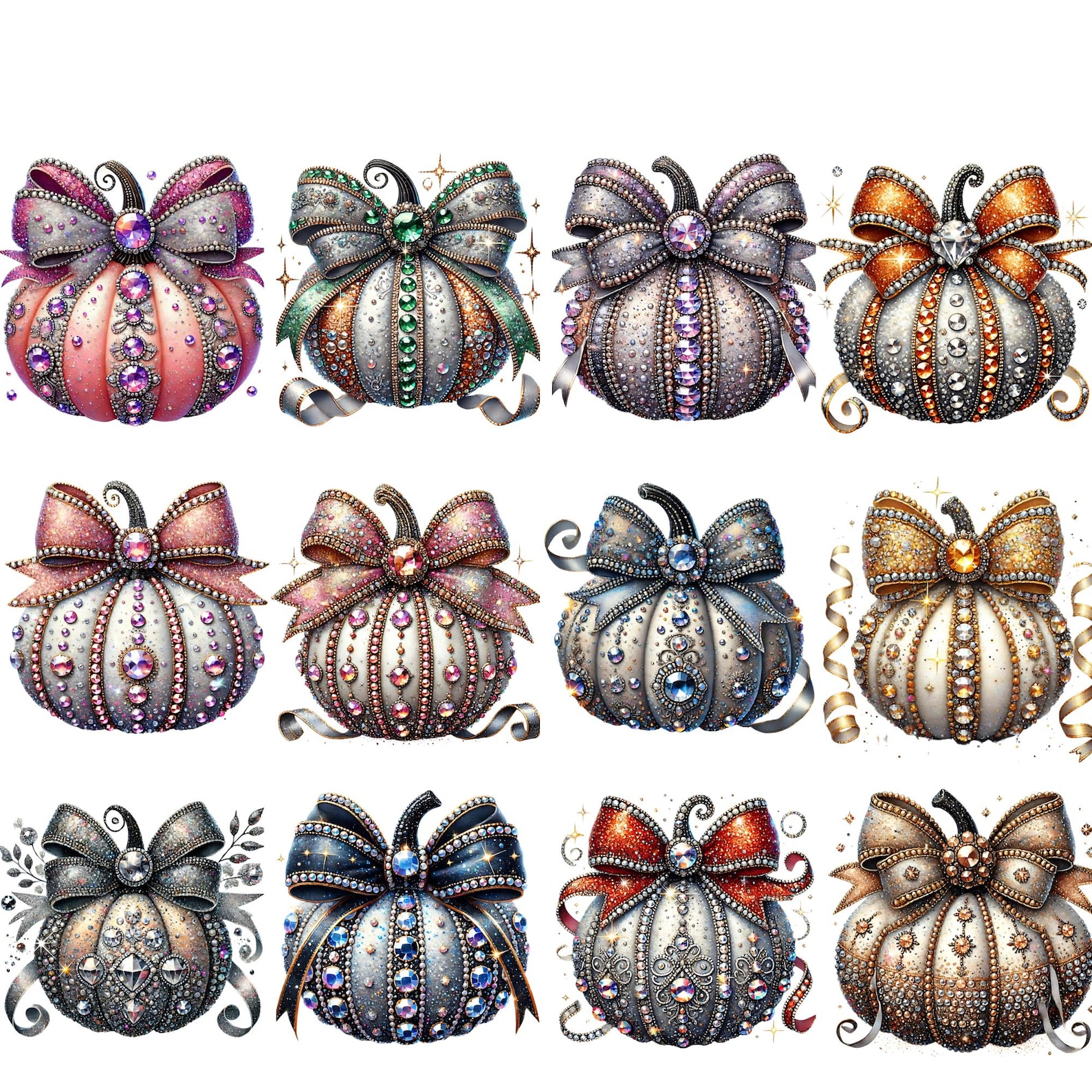 Glitter Pumpkin Clipart – 12 PNG Watercolor Set for Fall Crafts ...