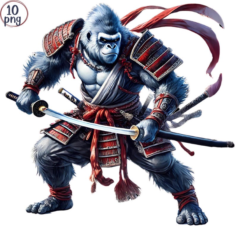 Bigfoot Samurai Clipart – 10 PNG Watercolor Warrior Designs for ...
