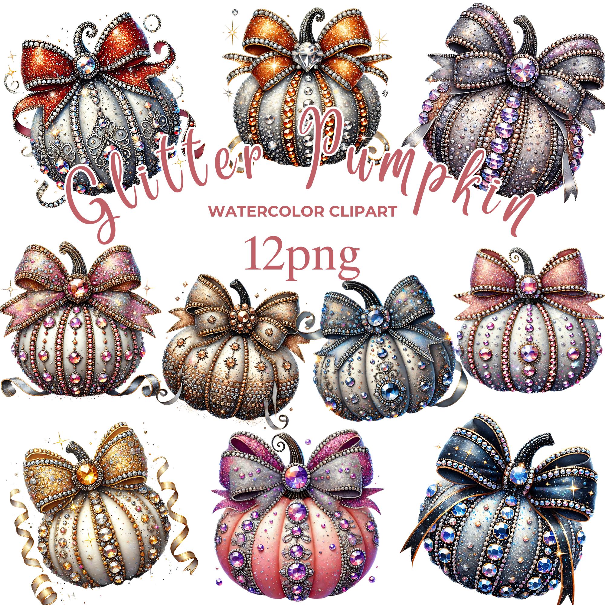 Glitter Pumpkin Clipart – 12 PNG Watercolor Set for Fall Crafts ...
