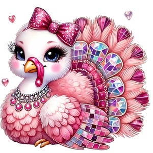 Pink Glam Turkey Clipart – 10 PNG Watercolor Thanksgiving Digital Art ...
