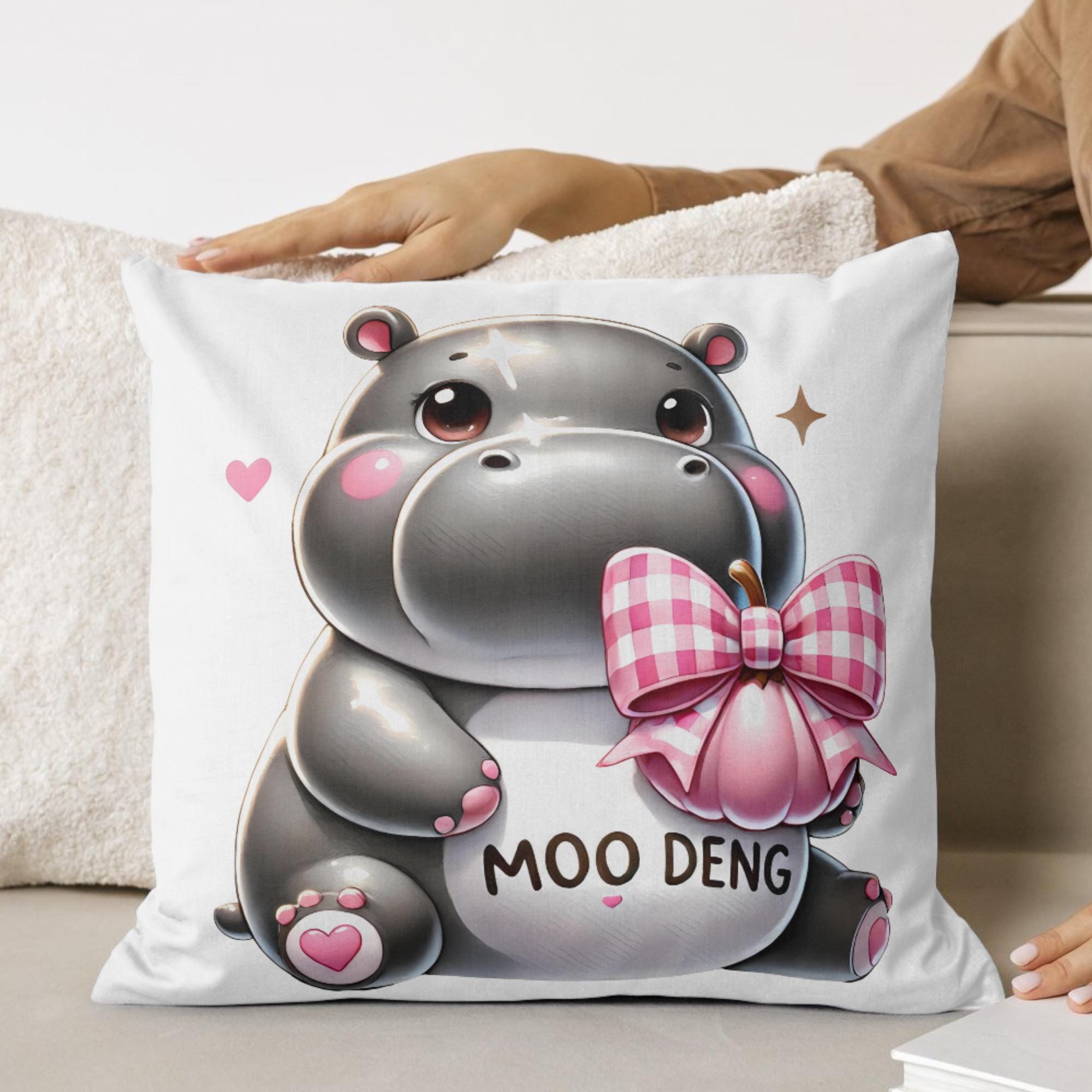 Soft Girl Ribbons Moo Deng Watercolor Clipart 10 Pngs of Adorable Hippo ...