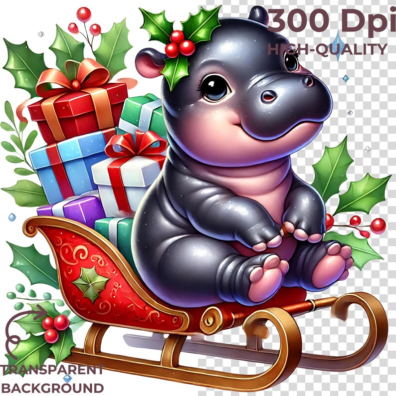 Christmas Moo Deng Watercolor Clipart - 12 Festive Pngs for Holiday Fun ...