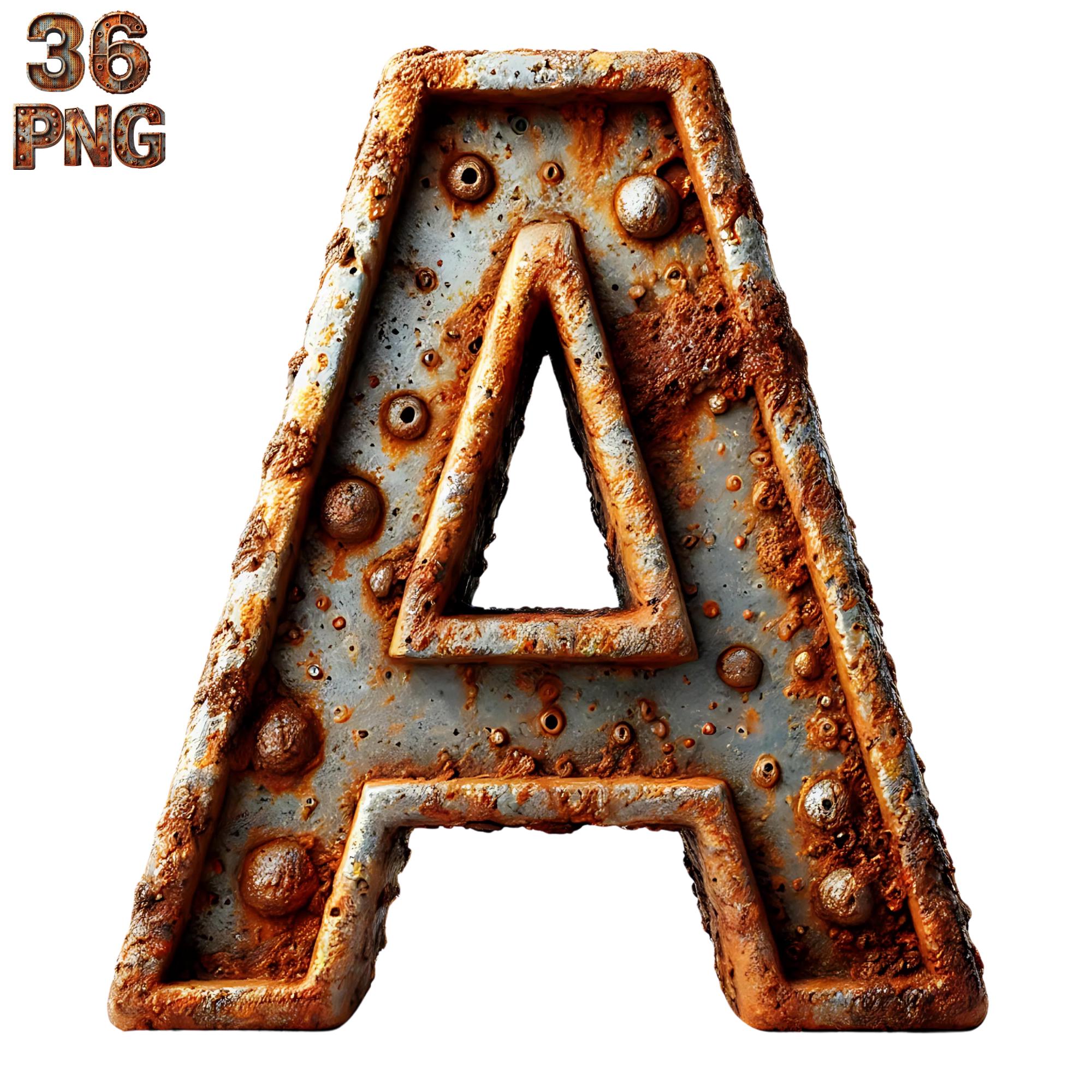 Rusty Metal Alphabet & Numbers Clipart – 36 PNG Set for Steampunk ...