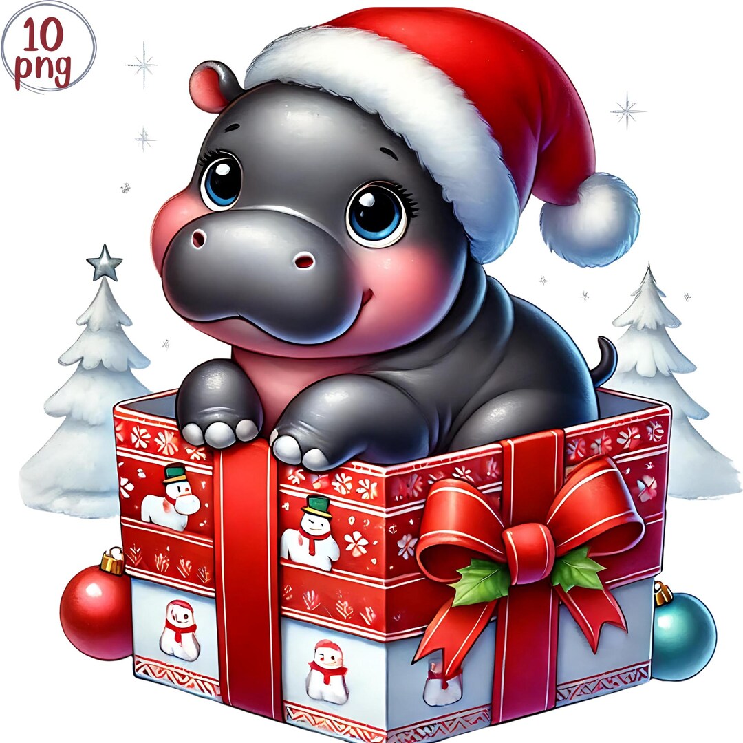 Christmas Hippo Clipart – Watercolor PNG Set (digital Download) - Etsy