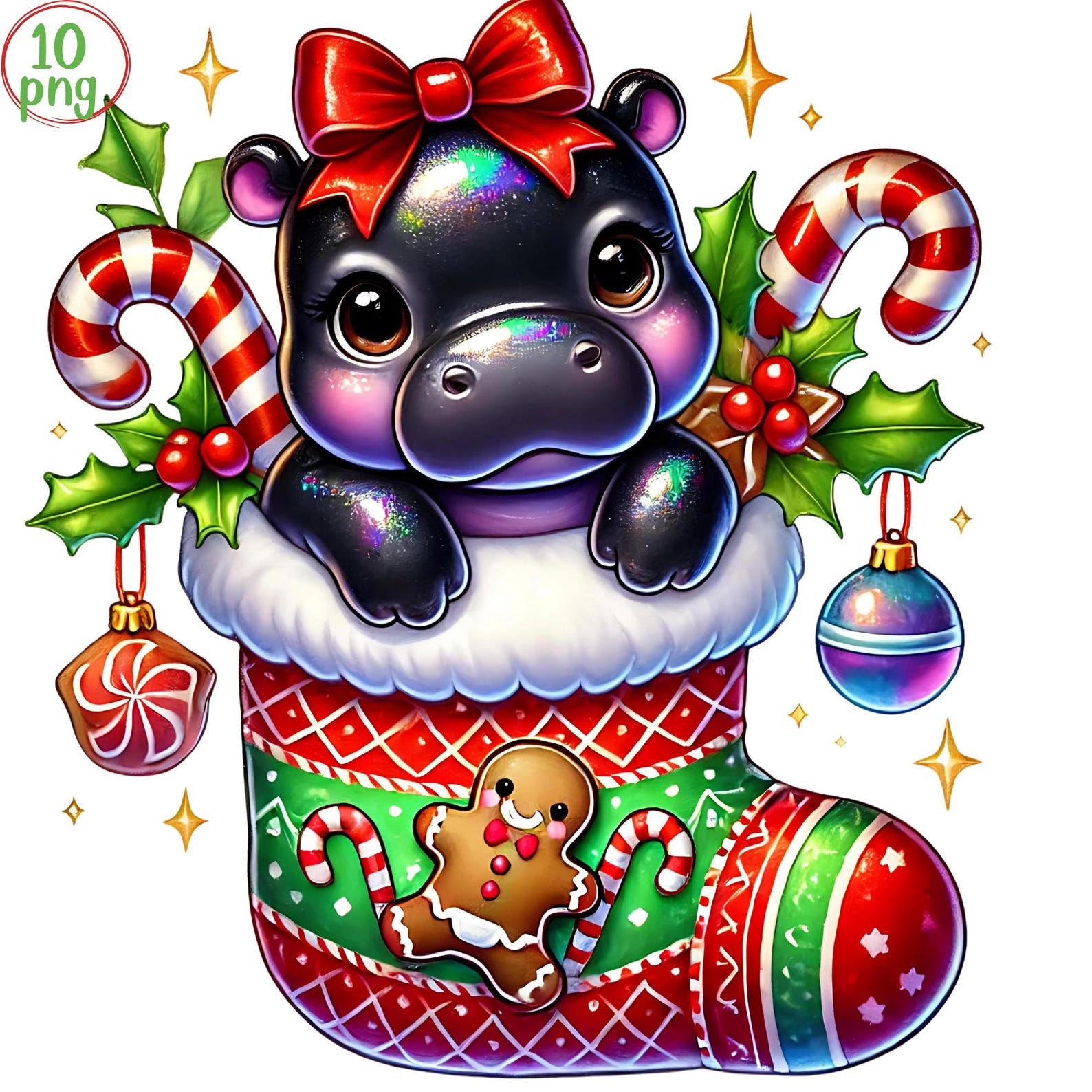 Christmas Hippo Clipart Set – Watercolor Stocking Designs (10 PNG) - Etsy