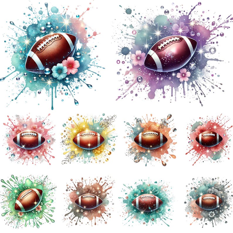 Watercolor Football Clipart | Splash Art Footballs | 10 PNG Files - Etsy