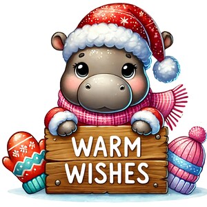 Christmas Moo Deng Wood Sign Clipart – 10 PNG Watercolor Set for ...