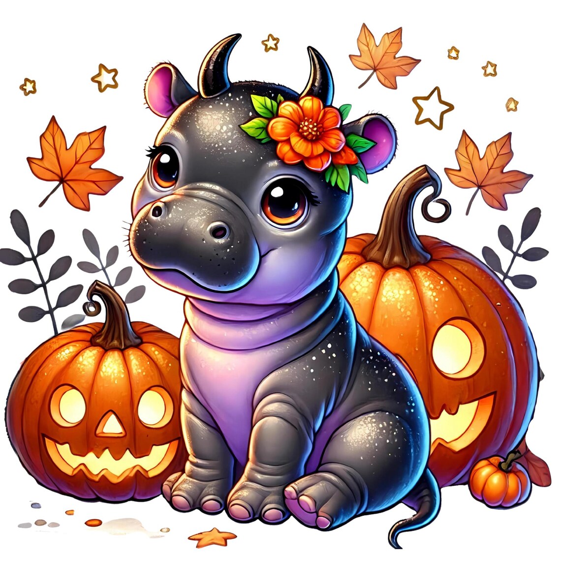 Watercolor Halloween Hippo Clipart – Spooky PNG Set (digital Download ...