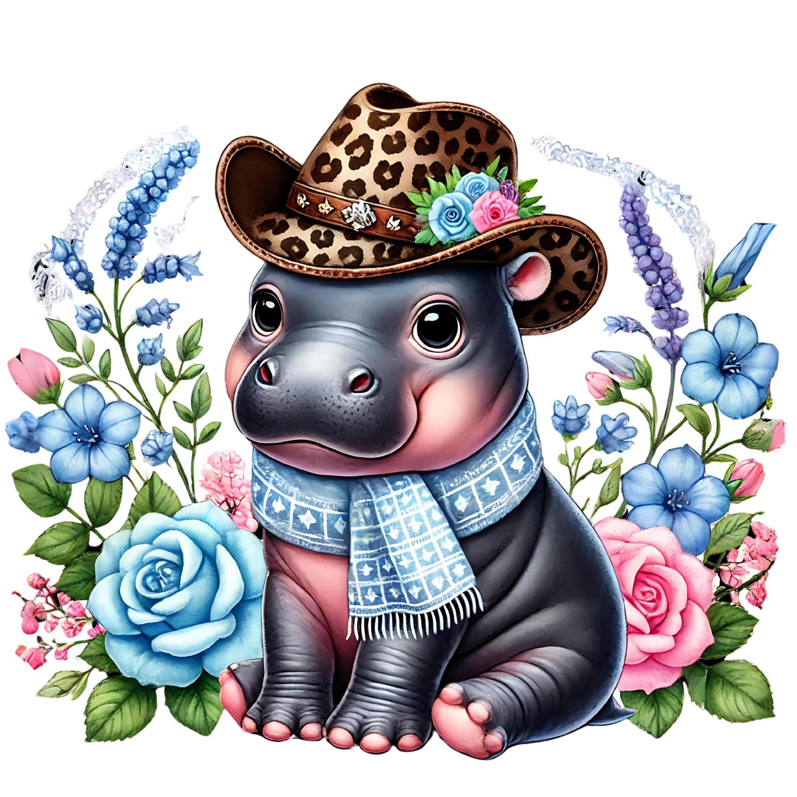 Cowboy Moo Deng Clipart – 10 PNG Watercolor Set for Western Crafts ...