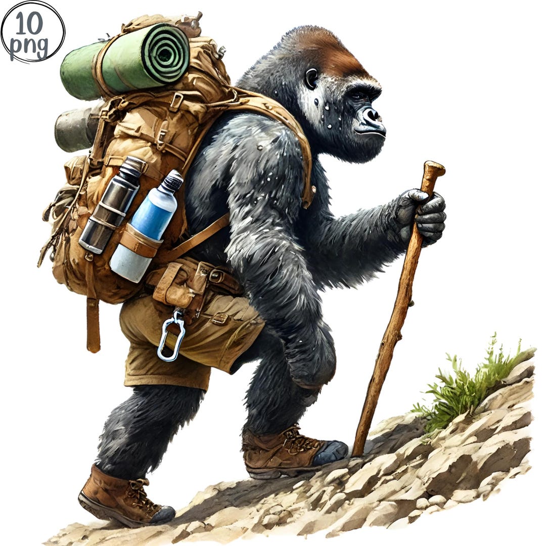 Bigfoot Hiking Clipart – 10 PNG Watercolor Adventure Yeti Designs for ...