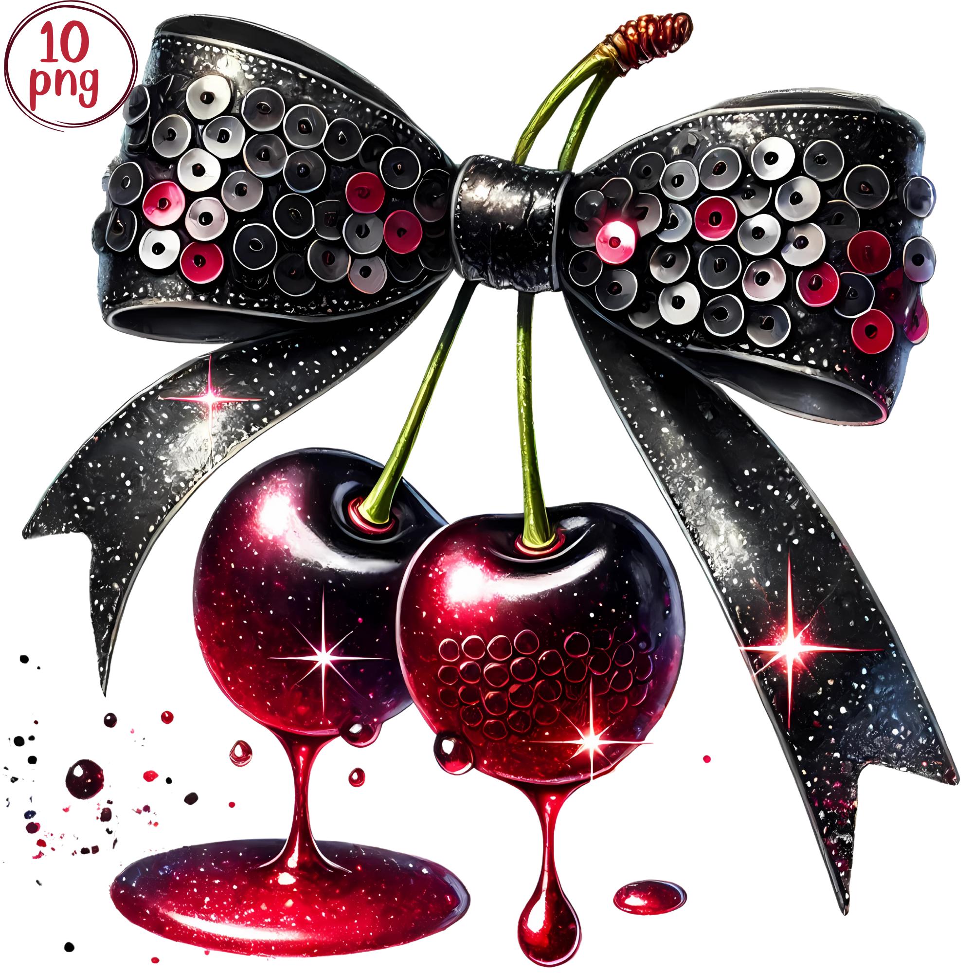 Watercolor Dripping Cherries Clipart – Glam Cherry Bow Designs (10 PNG ...