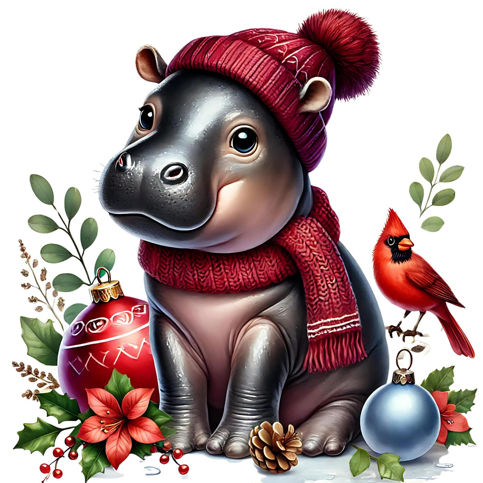 Christmas Moo Deng Clipart – 10 PNG Watercolor Set for Holiday Crafts ...