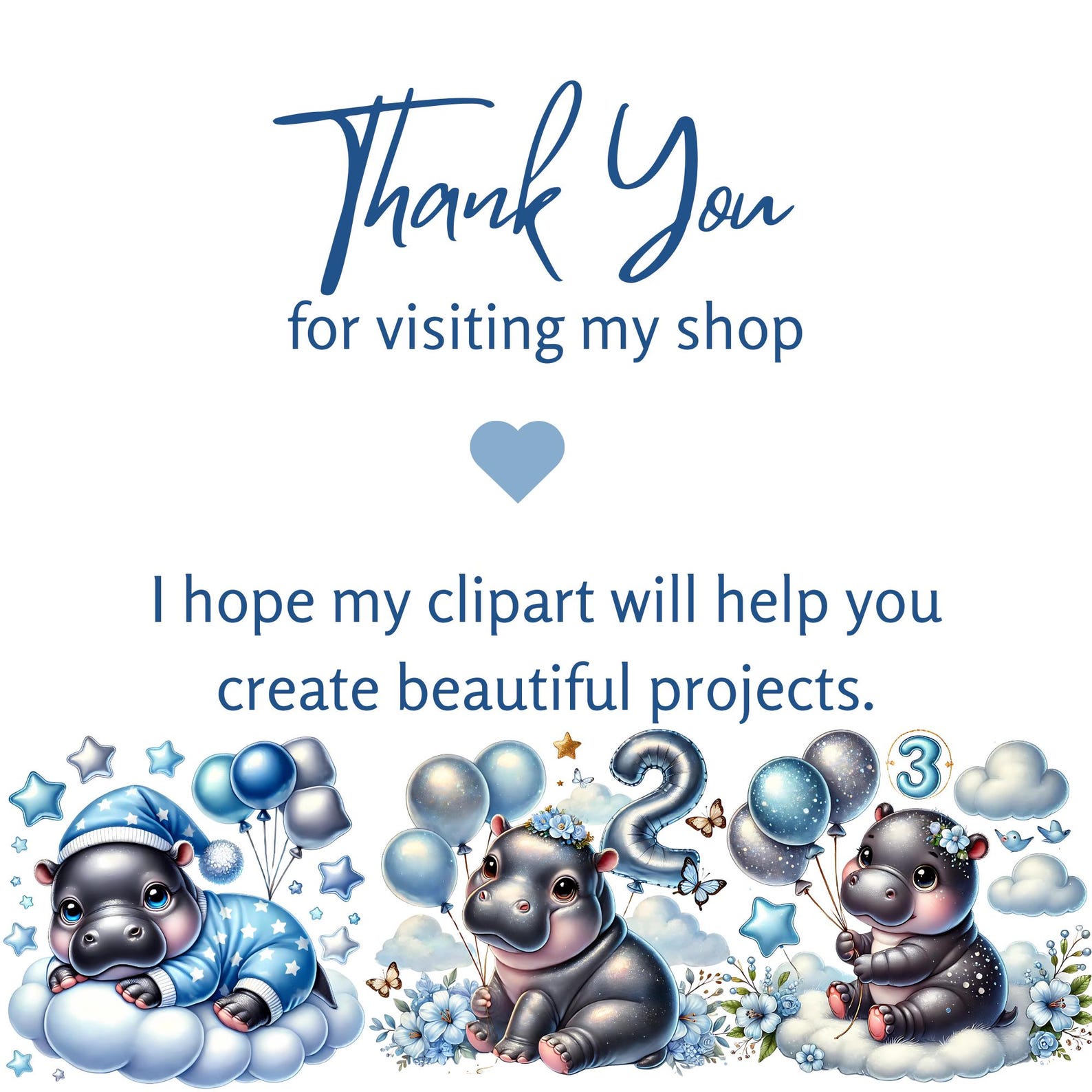 Blue Hippo Birthday Clipart – Watercolor PNG Set (digital Download) - Etsy
