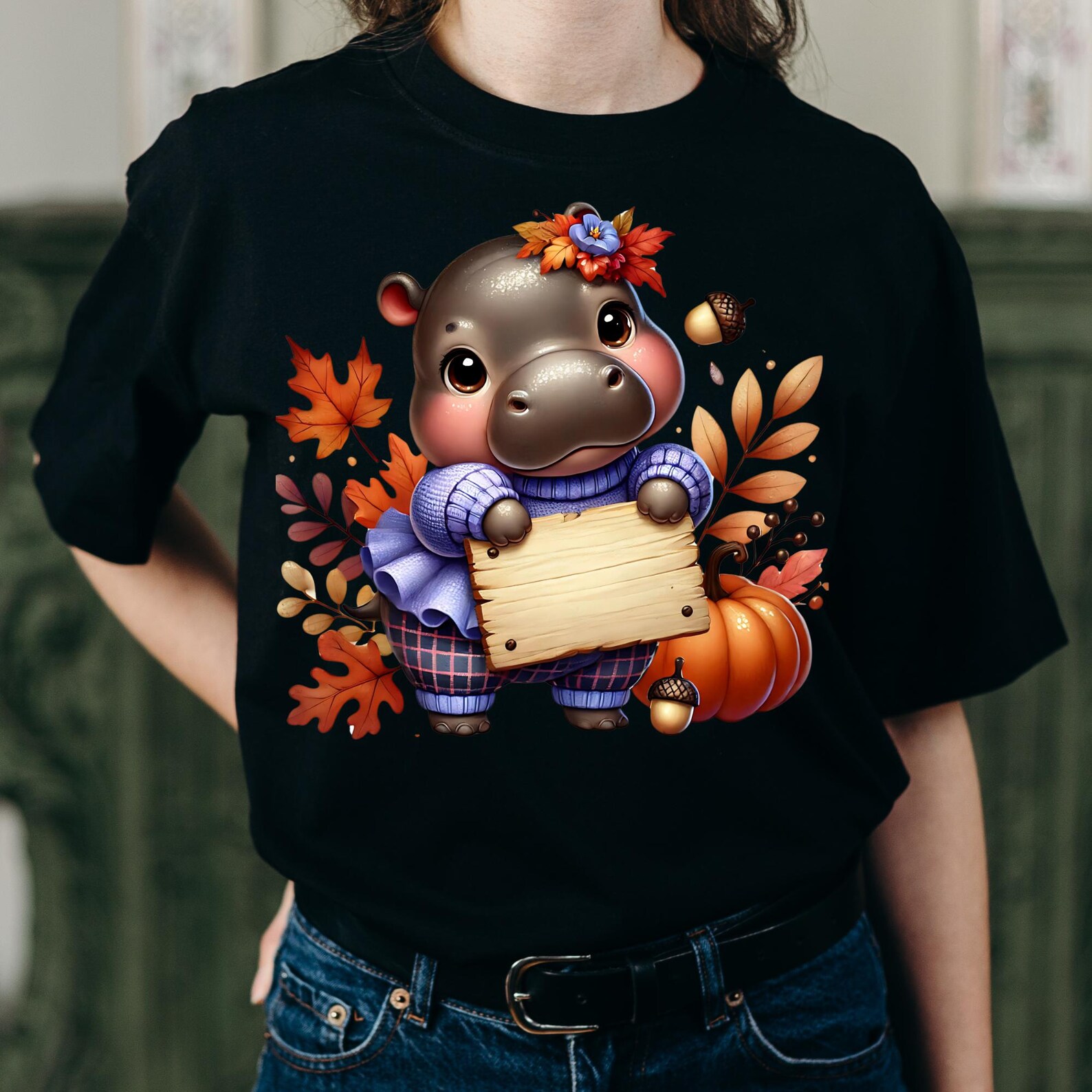 Fall Moo Deng Wood Sign Clipart – 10 PNG Watercolor Set for Autumn ...