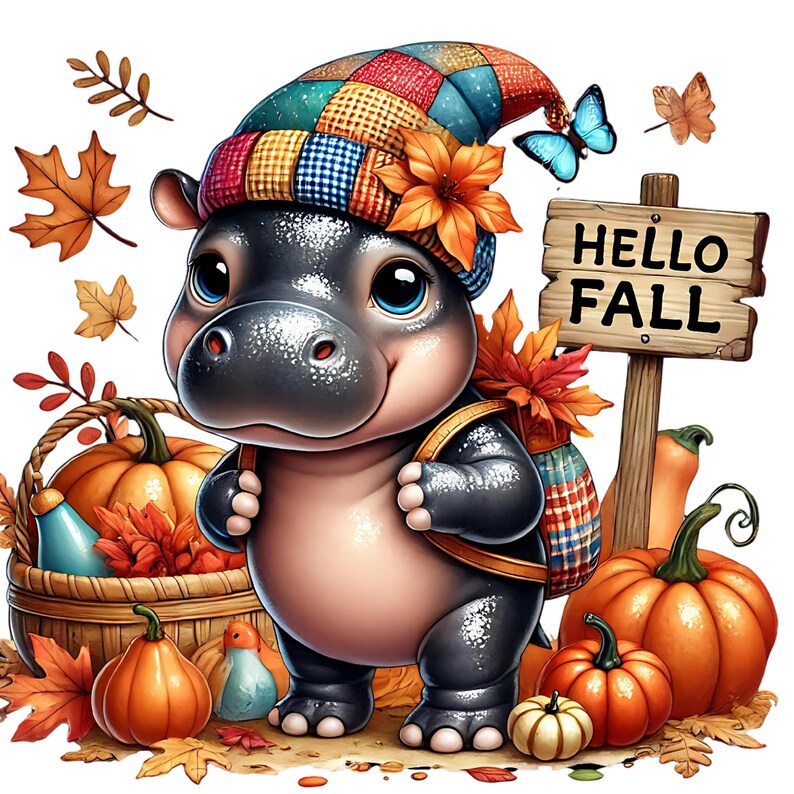 Fall Hippo Watercolor Clipart – Autumn PNG Set (digital Download) - Etsy