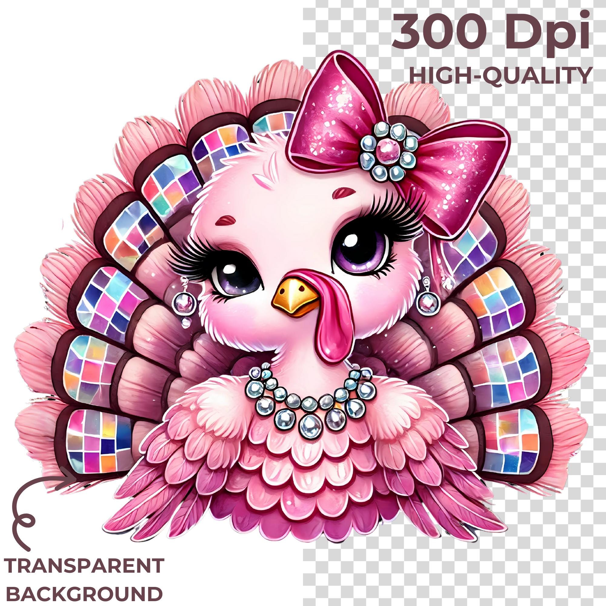 Pink Glam Turkey Clipart – 10 PNG Watercolor Thanksgiving Digital Art ...