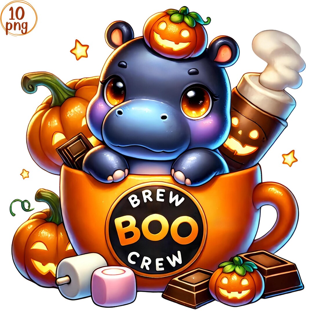 Halloween Hippo Watercolor Clipart Set – Spooky Drinks, 10 PNG - Etsy