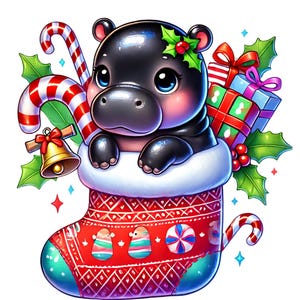 Christmas Hippo Clipart Set – Watercolor Stocking Designs (10 PNG) - Etsy